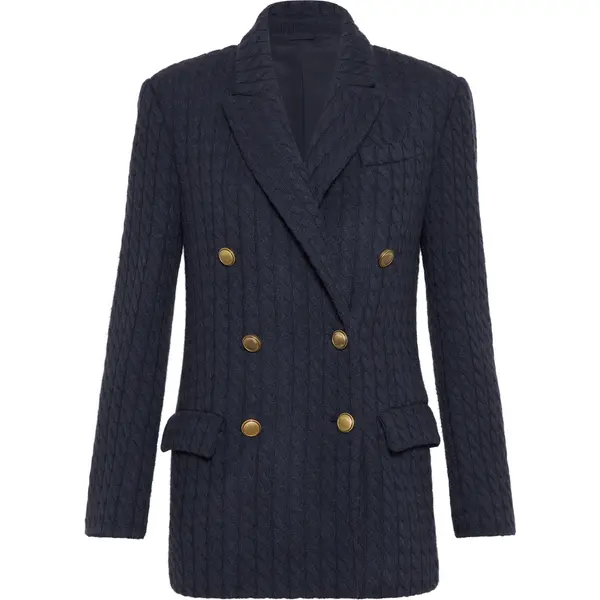 Brunello Cucinelli Cashmere Cable Knit Blazer - Blue