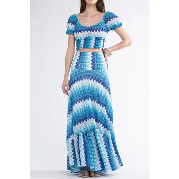 SUNDAY SAINT-TROPEZ Zelda Knit Maxi Skirt - Blue