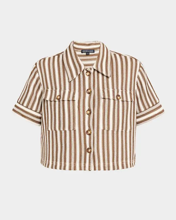 Veronica Beard Bouvier Stripe Short-sleeve Top - White Brown