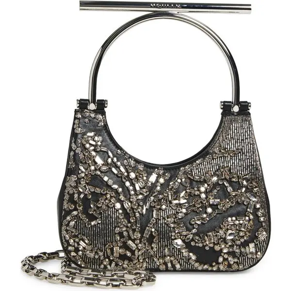 Alexander McQueen Mini T-bar Crystal & Bead Embellished Leather Evening Bag