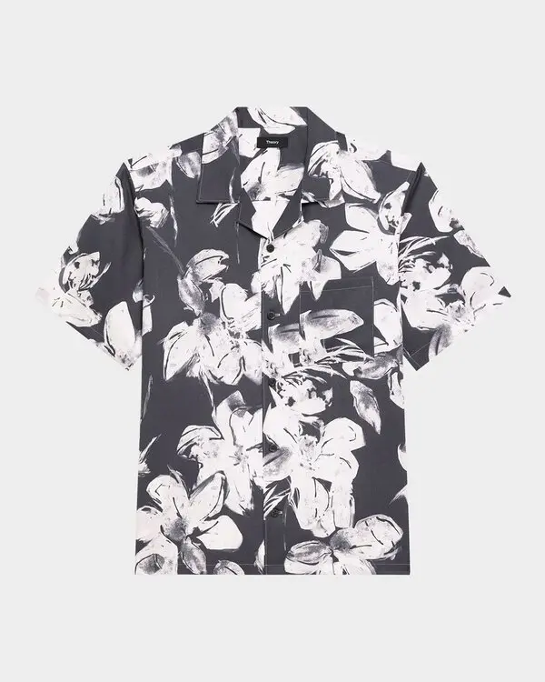 Theory Noll Floral Pocket Camp Shirt - Crbn/ivry