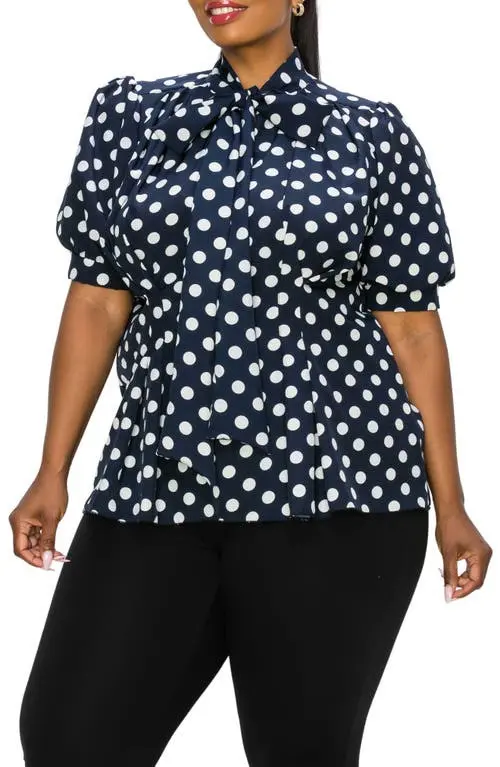 L I V D Polka Dot Tie Neck Top