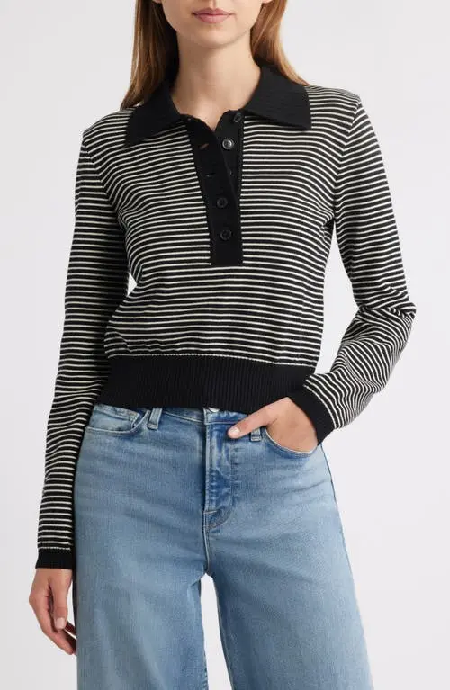 FRAME The Graduate Stripe Cotton Polo Sweater - Black Multi