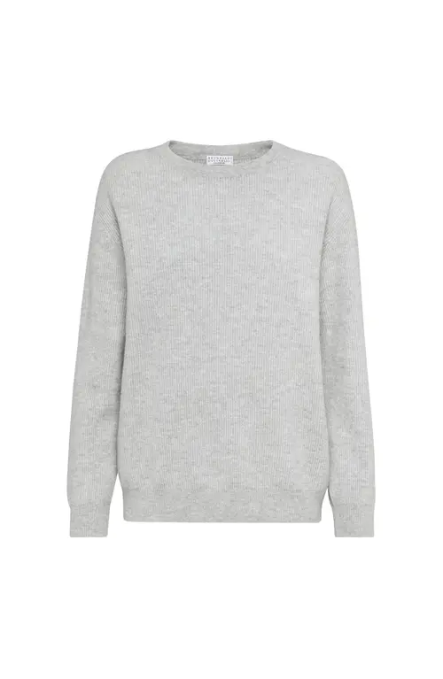 Brunello Cucinelli English Rib Knit Cashmere Sweater - Light Grey
