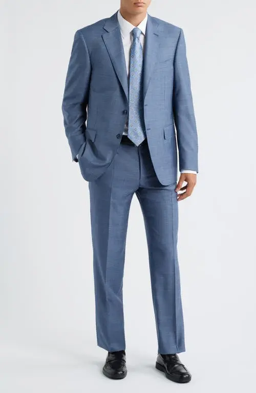 Canali Siena Regular Fit Mélange Super 130s Wool Suit - Blue