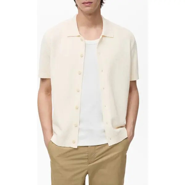 Mango Short Sleeve Knit Button-up Shirt - Ivory White