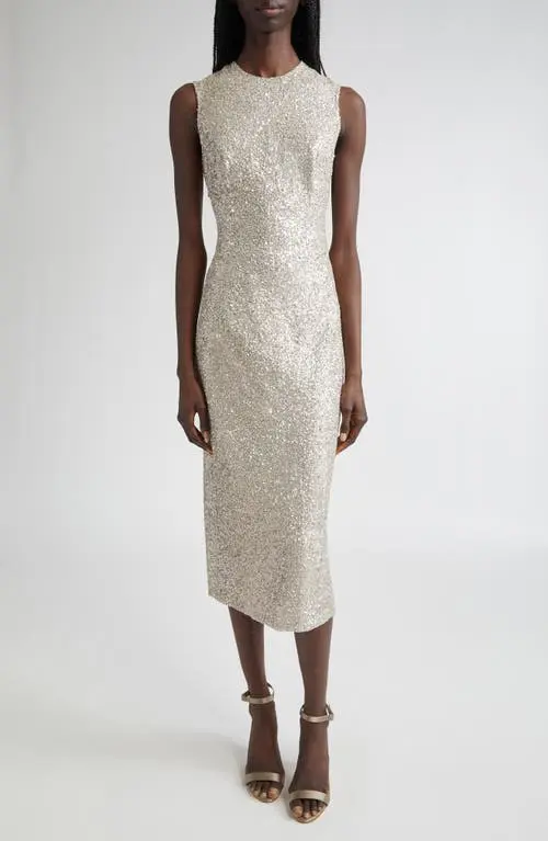 Michael Kors Hand-embroidered Sequin Sheath Midi Dress