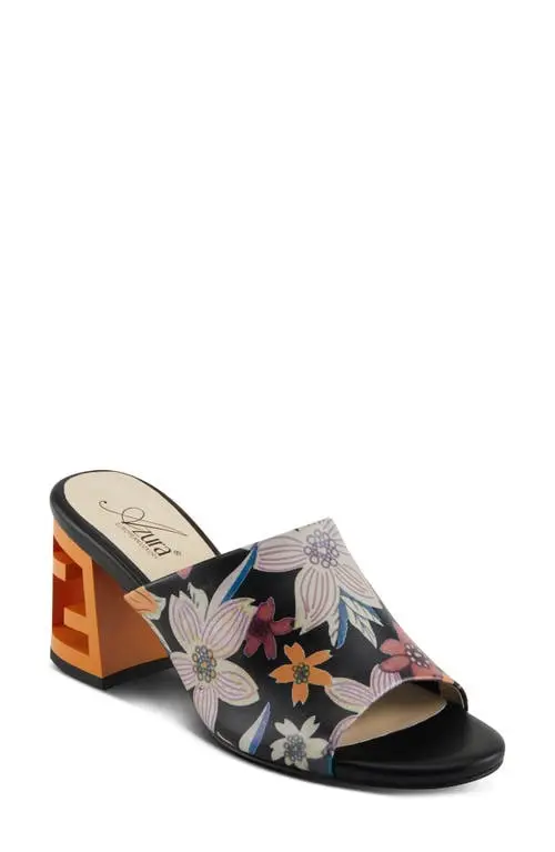SPRING STEP SHOES Sculptural Heel Leather Slides - Black Multi