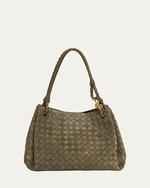 Bottega Veneta Large Intrecciato Suede Shoulder Bag - Cypress