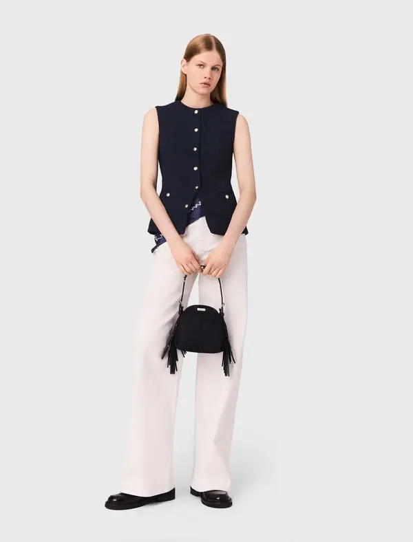 Maje Cotton Tweed Sleeveless Waistcoat - Navy