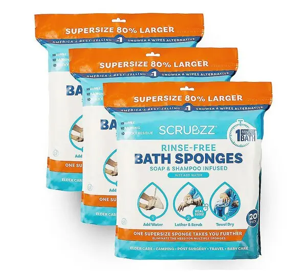 SCRUBZZ Rinse Free 60pc Super Use Bath Sponges