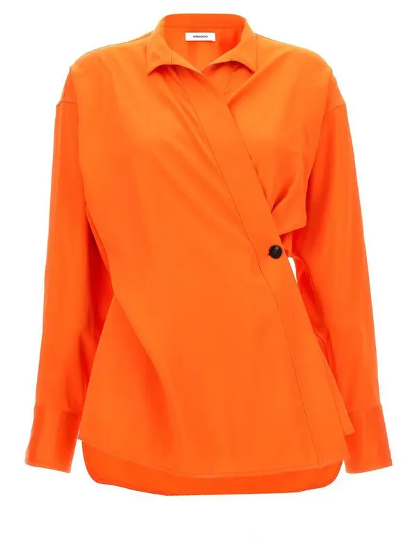 FERRAGAMO Satin Asymmetric Shirt - Orange