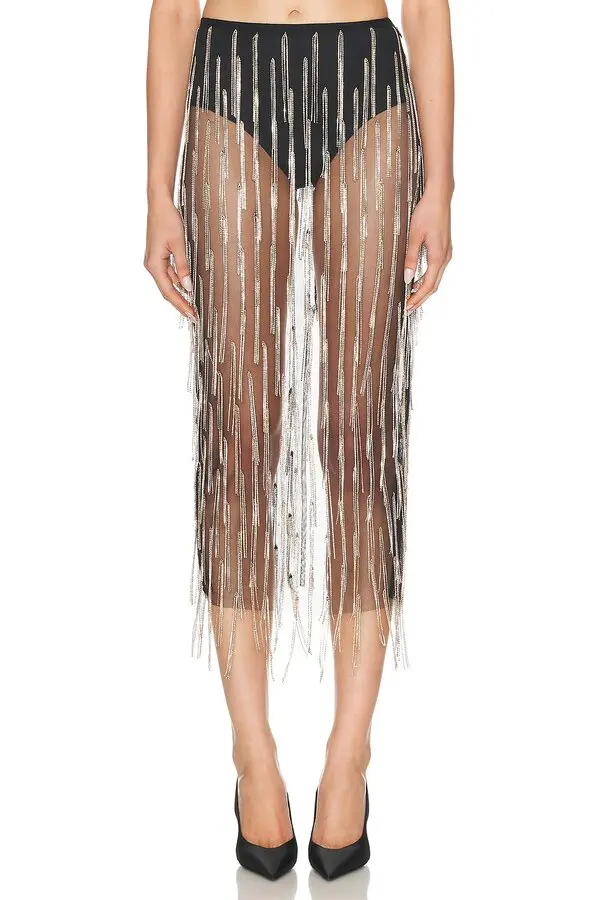 Lapointe Rhinestone Fringe High Waist Skirt