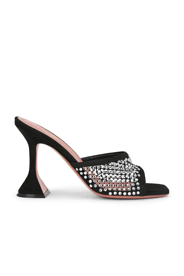 Amina Muaddi Lupita Crystal Net 95 Slipper - Black & White Crystal