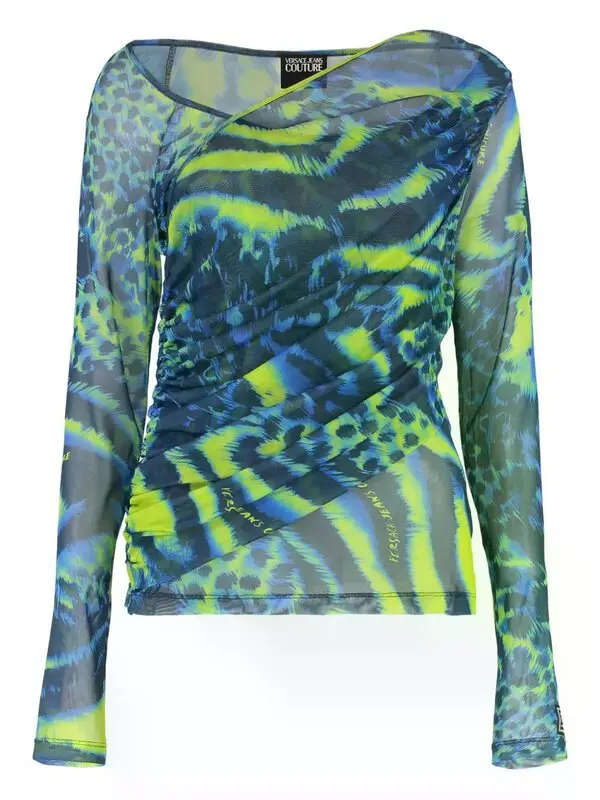 Versace Animal-print Draped Top - Blue