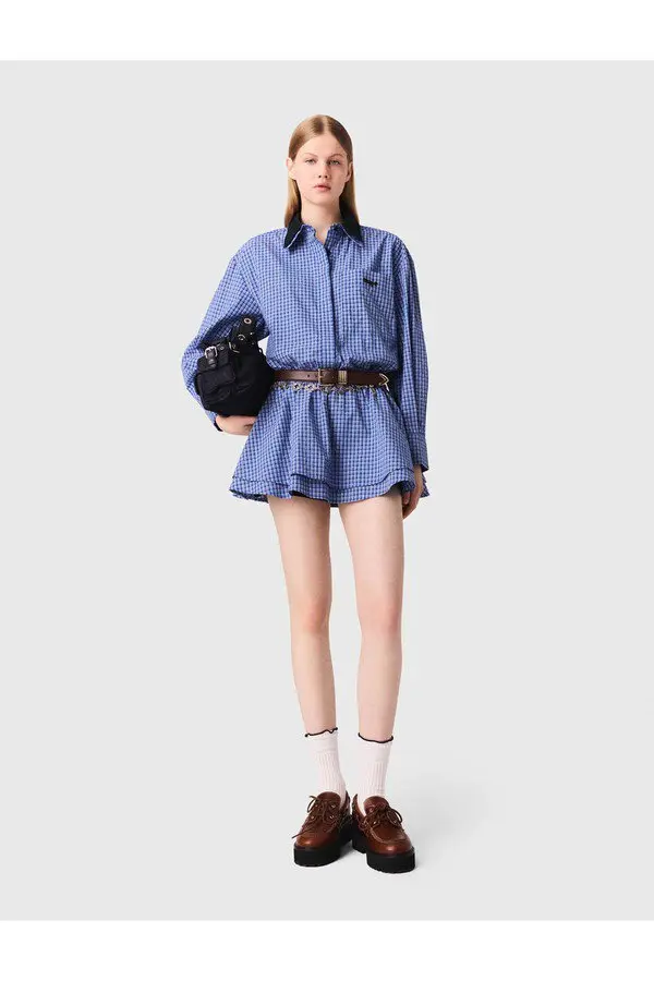Maje Stretch Cotton Rhinestone Jumpsuit - Blue