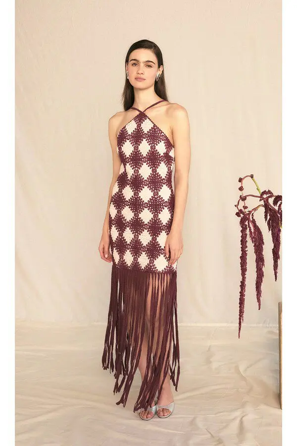 Saylor Dragana Crochet Midi Dress - Maroon