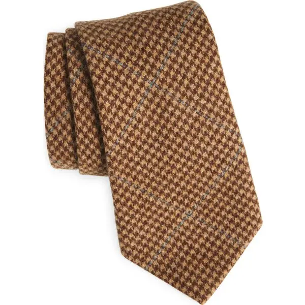 Ralph Lauren Houndstooth Check Wool Neck Tie - Camel/ Brown