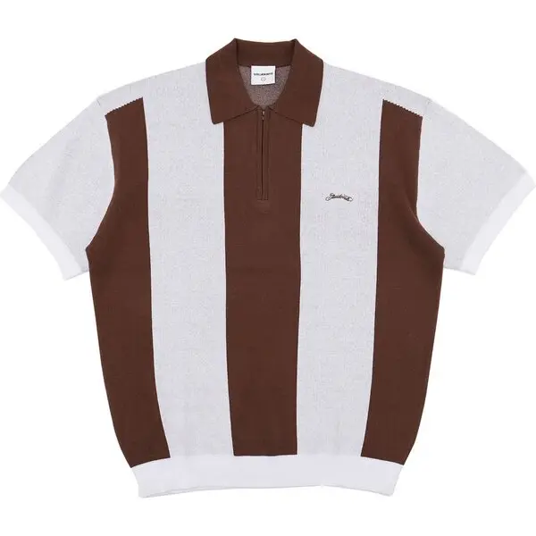 STUDENTS Umpire Stripe Half Zip Polo - Brown