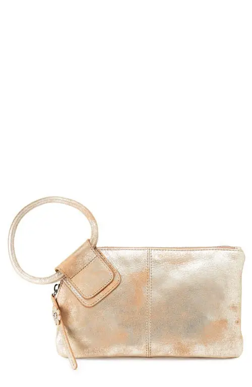 Hobo Leather Wristlet With Floral Appliqu - Saddle Stardust