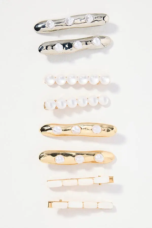Anthropologie Mixed Shape Barrettes Set Of 8 - Gold & Silver