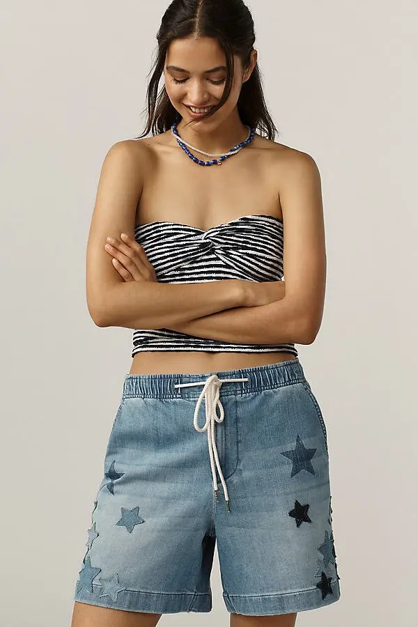 PILCRO Star-embellished Pull-on Shorts - Medium Denim