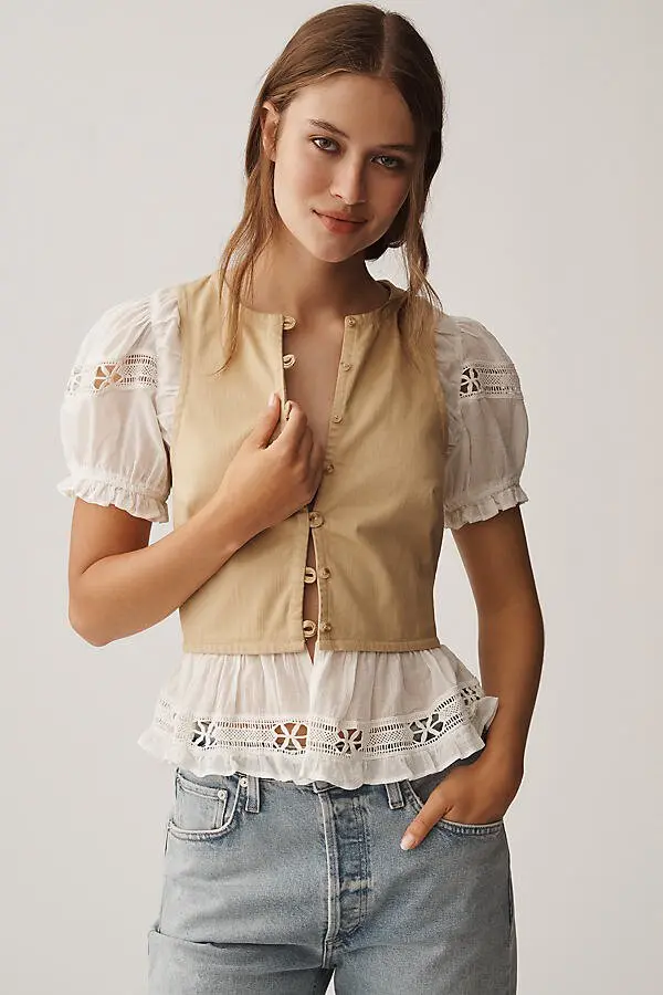 Anthropologie Puff-sleeve Twofer Top