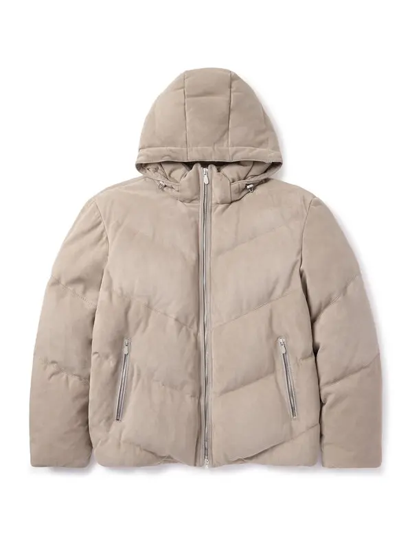 Brunello Cucinelli Quilted Suede Hooded Down Jacket - Neutrals