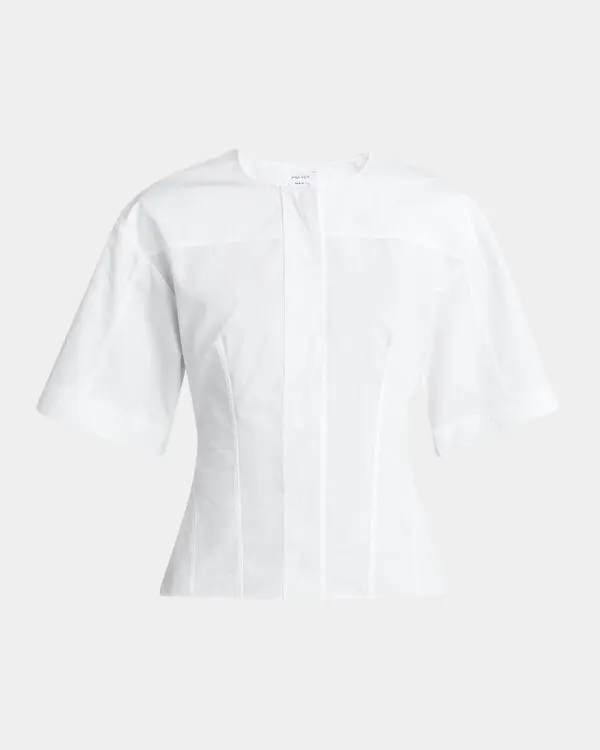 Alexander McQueen Short-sleeve Corset Seamed Poplin Blouse