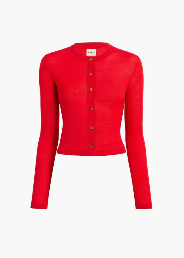Khaite Brieta Merino Wool Cardigan - Fire Red