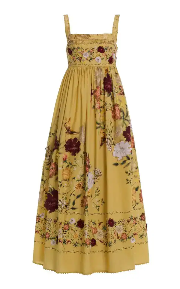 Agua Bendita Barbara Embroidered Cotton Midi Dress - Yellow | Editorialist