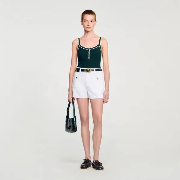 Sandro Fine Rib Knit Vest Top - Bottle Green