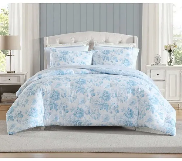 Laura Ashley Anja Textured Toile Blue Queen Com Forter Set
