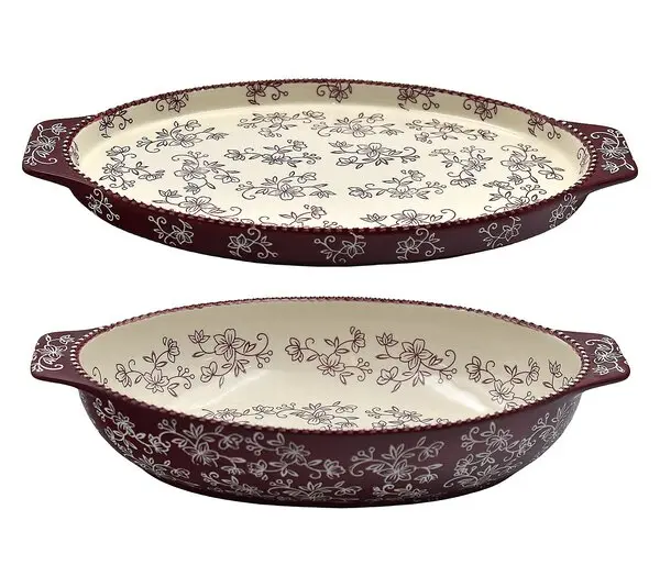 TEMP-TATIONS Floral Lace 3-qt Shallow Casserole With Lid-it