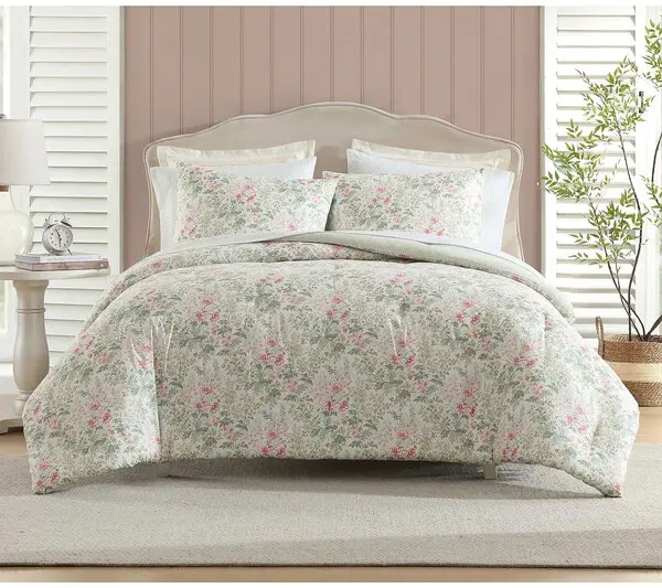 Laura Ashley Arden Floral Pink-green Twin Comfo Rter Set