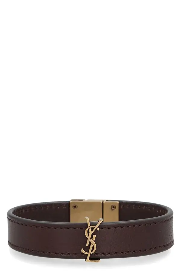 Saint Laurent Cassandre Leather Bracelet In Brown - 30% Off