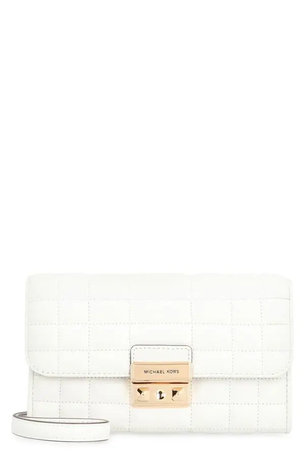 Michael Kors Tribeca Leather Wallet On Chain - White