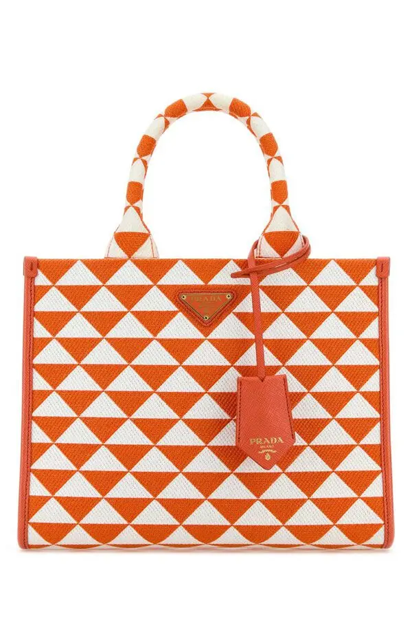 Prada Embroidered Fabric Symbole Shopping Bag - Printed