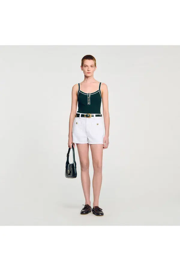 Sandro Rib Knit Vest Top - Green