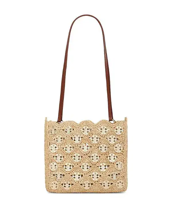 【Rabanne】 Embellished raffia tote bag Rabanne Embellished Raffia Tote Bag - Natural | Editorialist