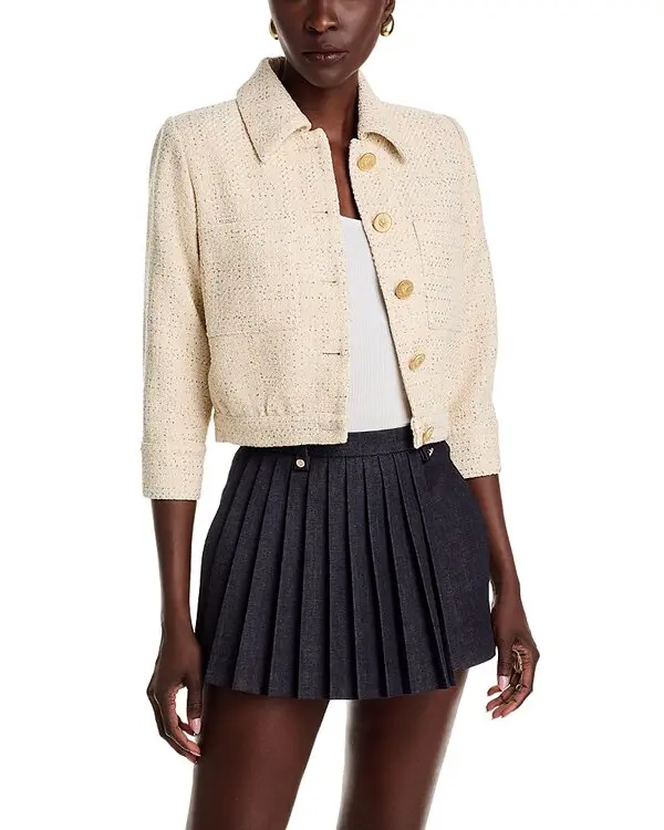 L'Agence Jia Crop Jacket - Ecru Multi Sequin Tweed