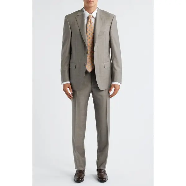 Canali Siena Regular Fit Brown Mélange Super 130s Wool Suit - Beige