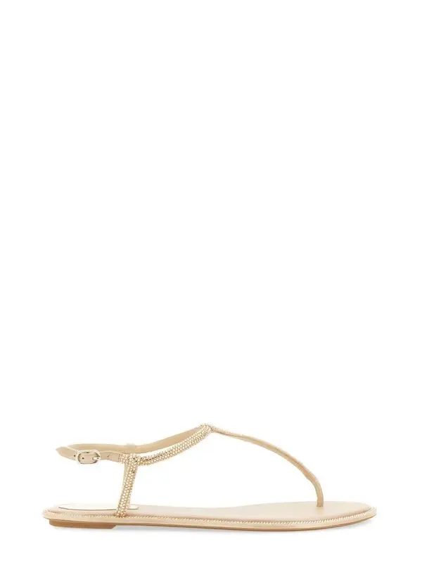 Rene Caovilla Rhinestone Embellished Flat Sandals - Beige