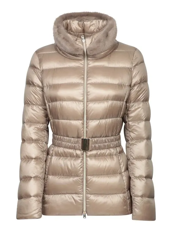 Herno Claudia Belted Jacket With Faux Fur Collar - Beige