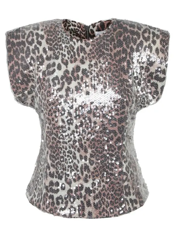 GANNI Sequin Leopard Sleeveless Top - Multicolor