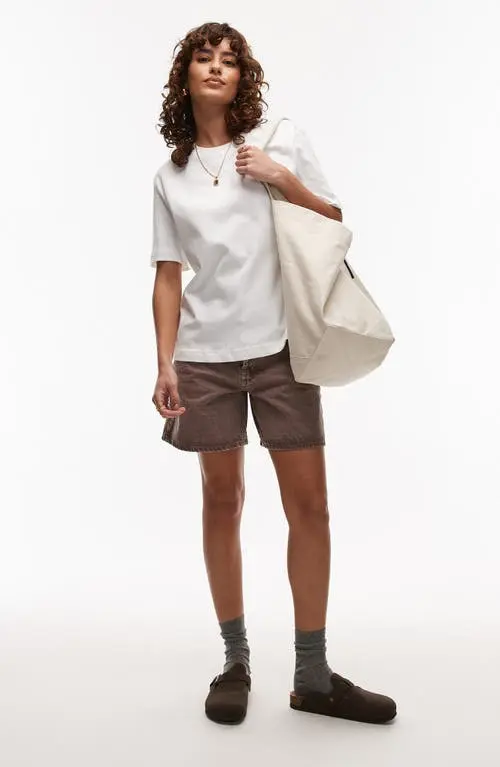 Topshop Denim Editor Shorts - Brown