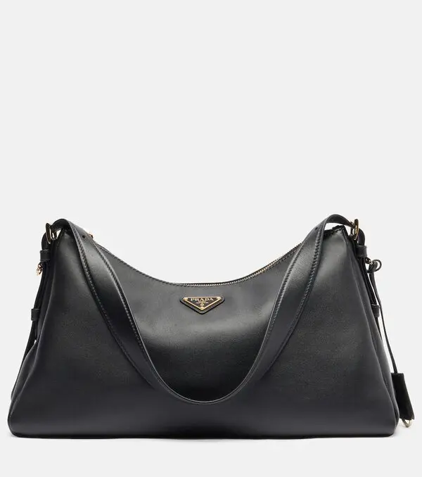Prada Aimée Large Leather Shoulder Bag - Black