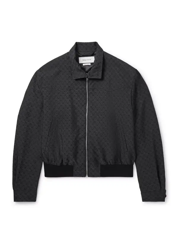 Alexander McQueen Cropped Printed Twill Harrington Jacket - Black