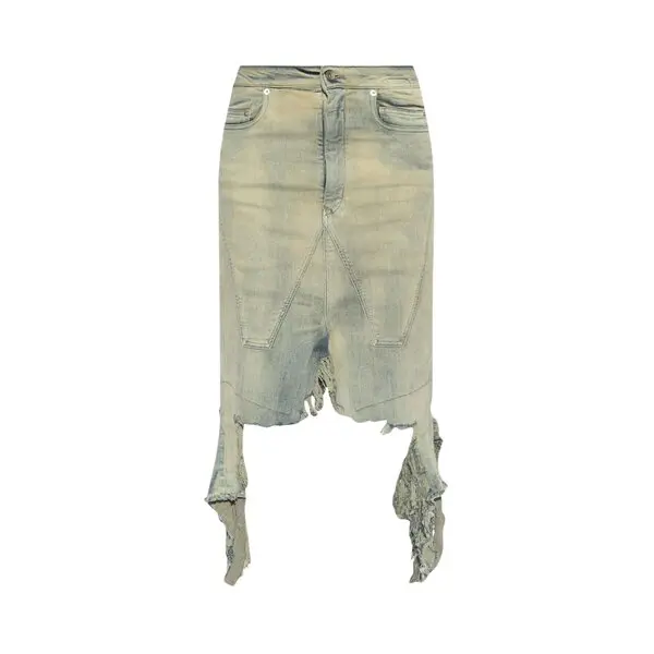 Rick Owens Denim Slivered Skirt - Grey