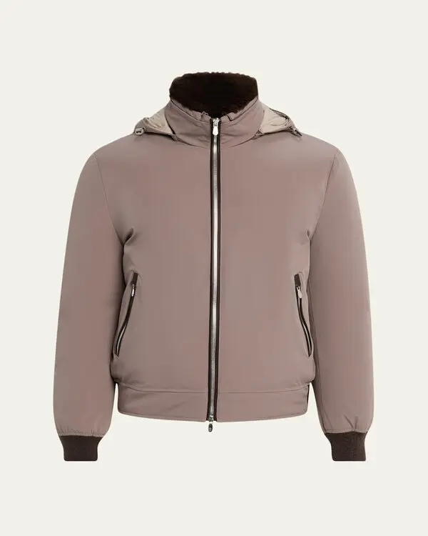 Brunello Cucinelli Full-zip Nylon And Shearling Jacket With Detachable Hood - Dove Grey